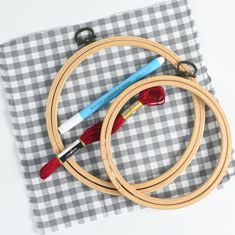 Gingham Embroidery Supply Kit - Gray & red – Brooklyn Haberdashery